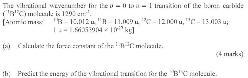 Solved The vibrational wavenumber for the v=0 to v=1 | Chegg.com