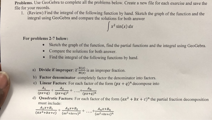 Solved Problems. Use GeoGebra to complete all the problems | Chegg.com