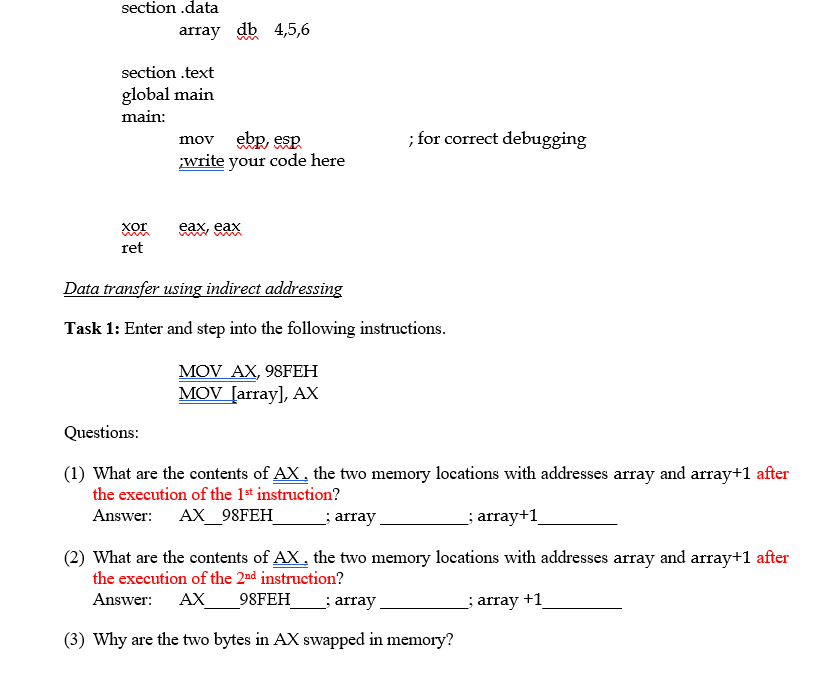 Solved section data array db4,5,6 section .text global main | Chegg.com