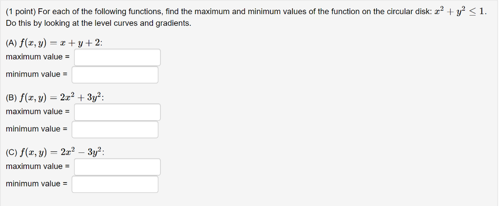 Solved (1 point) For each of the following functions, find | Chegg.com