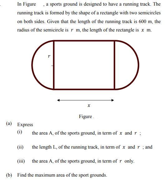 Solved In Figure, a sports ground is designed to have a | Chegg.com