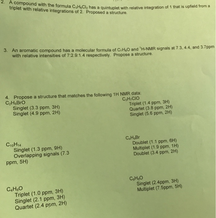 Solved A compound with the formula CsH,Cl gives a triplet at | Chegg.com