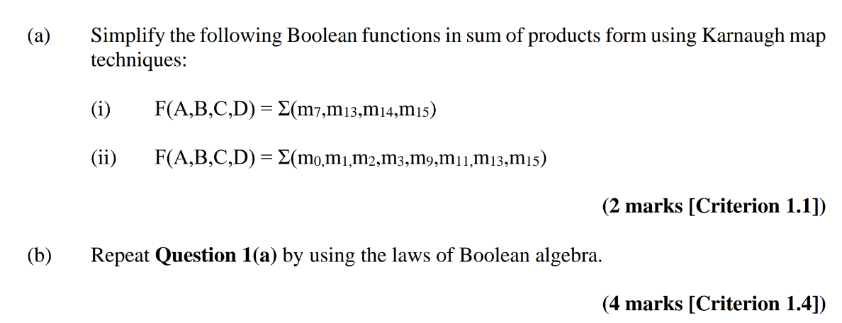 Solved (a) ﻿Simplify the following Boolean functions in ﻿sum | Chegg.com