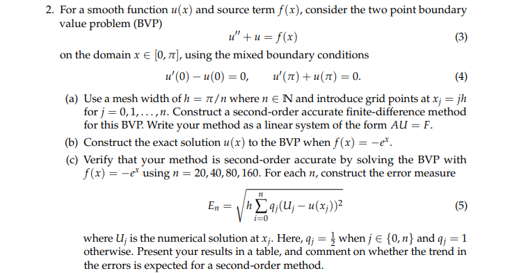 Solved For a smooth function u(x) and source term f(x), | Chegg.com