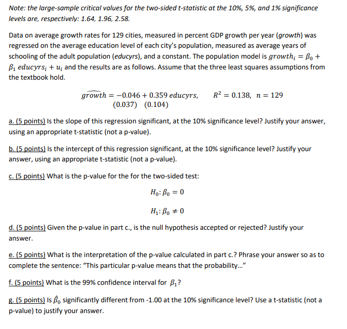 Note: the large-sample critical values for the | Chegg.com