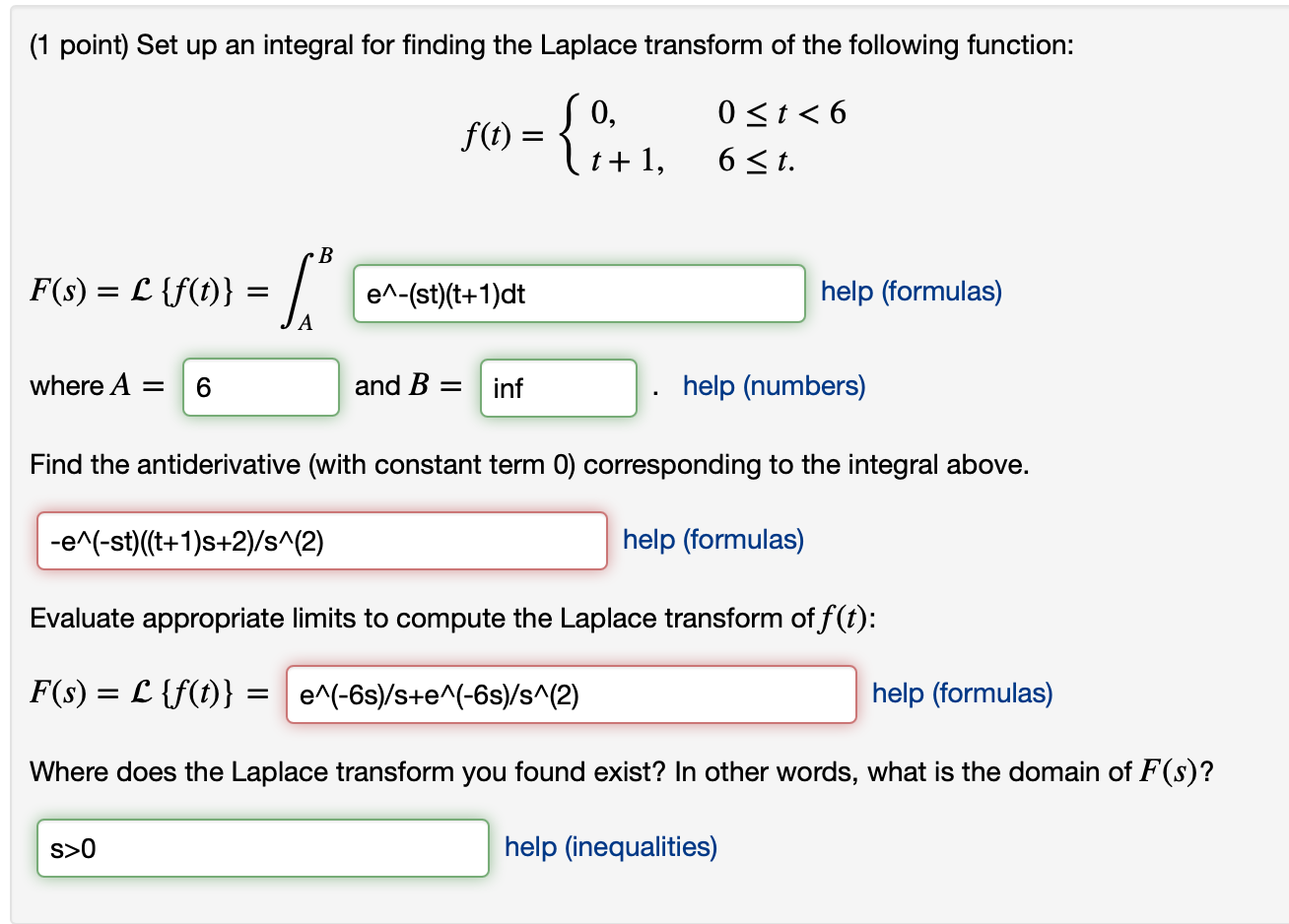 Solved (1 point) Set up an integral for finding the Laplace | Chegg.com