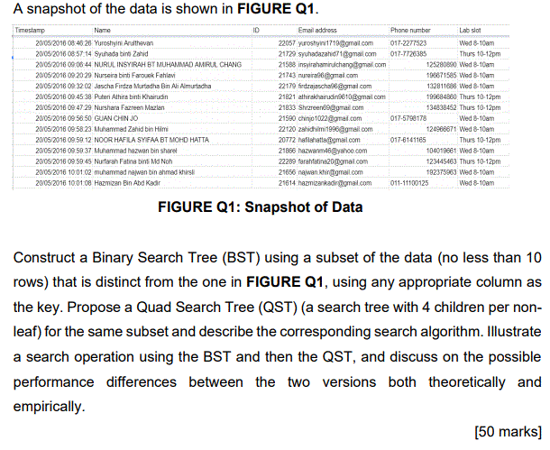 1) Construct a Binary Search Tree (BST) using | Chegg.com