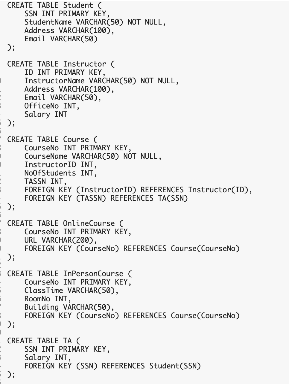 Solved Section 1 Using SQL, create tables according to the | Chegg.com