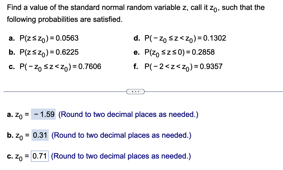 Solved Find a value of the standard normal random variable | Chegg.com