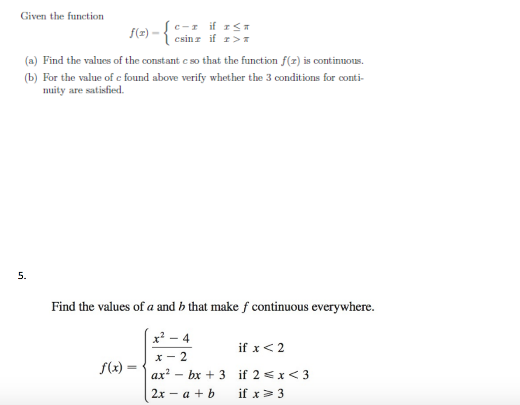 Solved Given the function (a) Find the values of the | Chegg.com