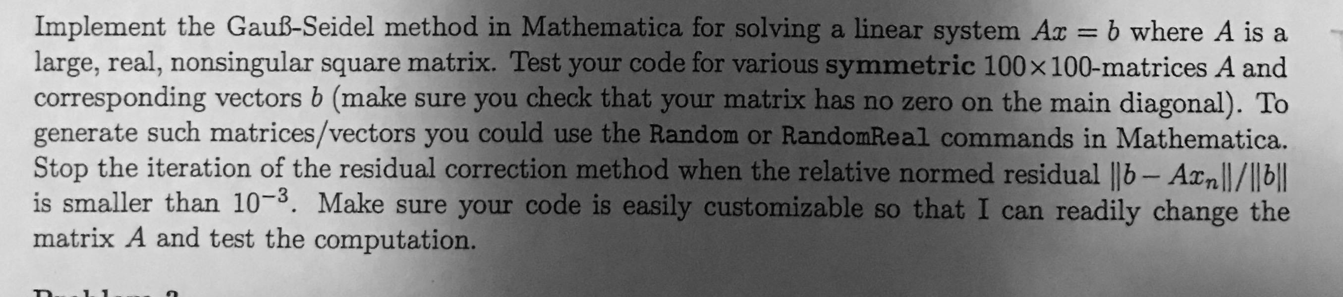 Implement the Gauß-Seidel method in Mathematica for | Chegg.com