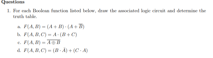 Solved 1 For Each Boolean Function Listed Below Draw The