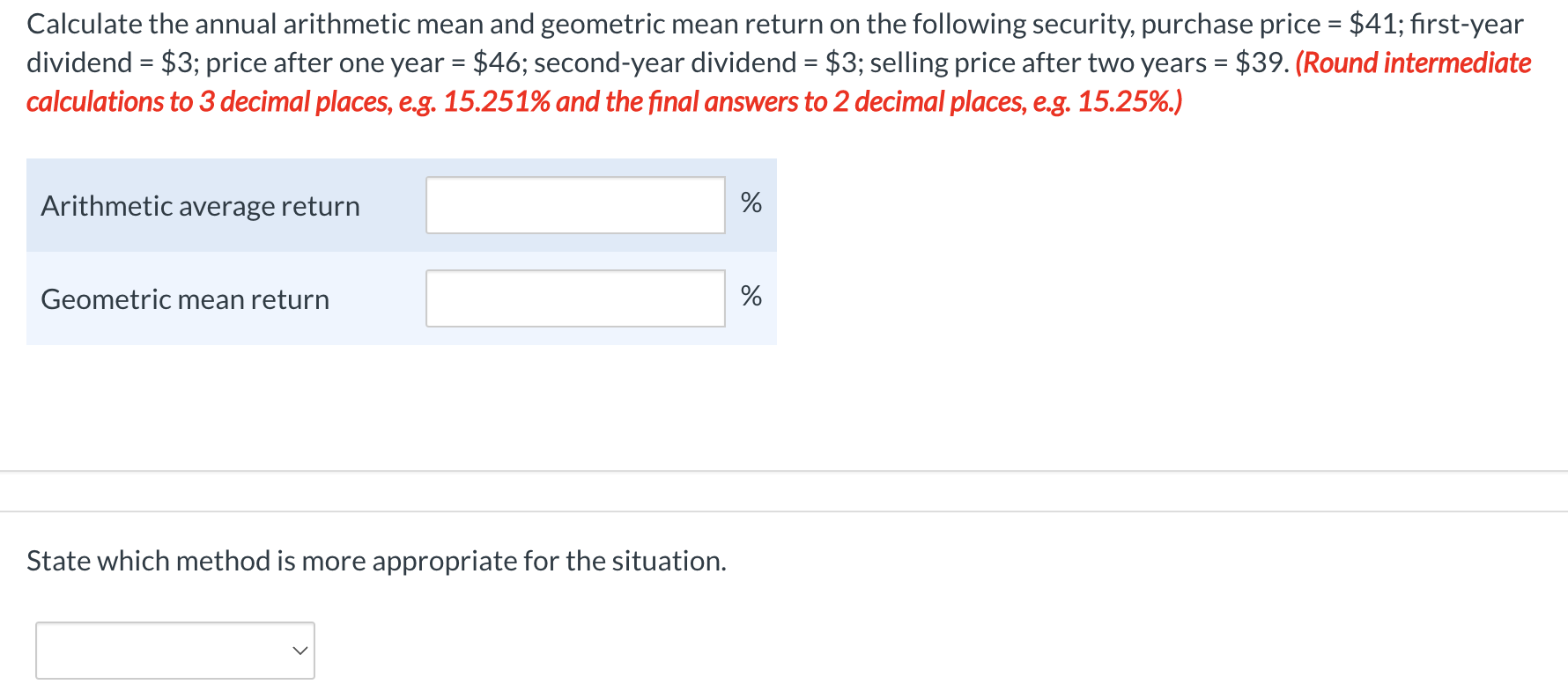 Solved Calculate the annual arithmetic mean and geometric | Chegg.com
