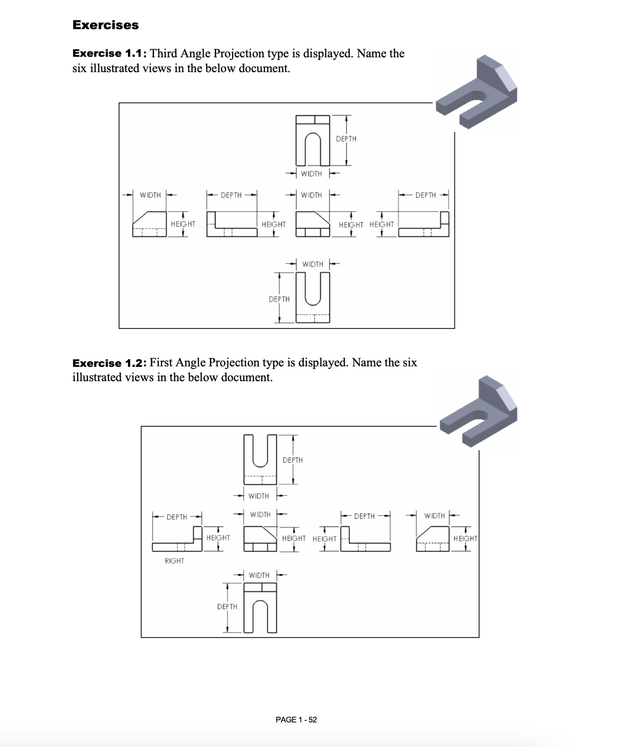 Solved Exercise 1.1: Third Angle Projection type is | Chegg.com