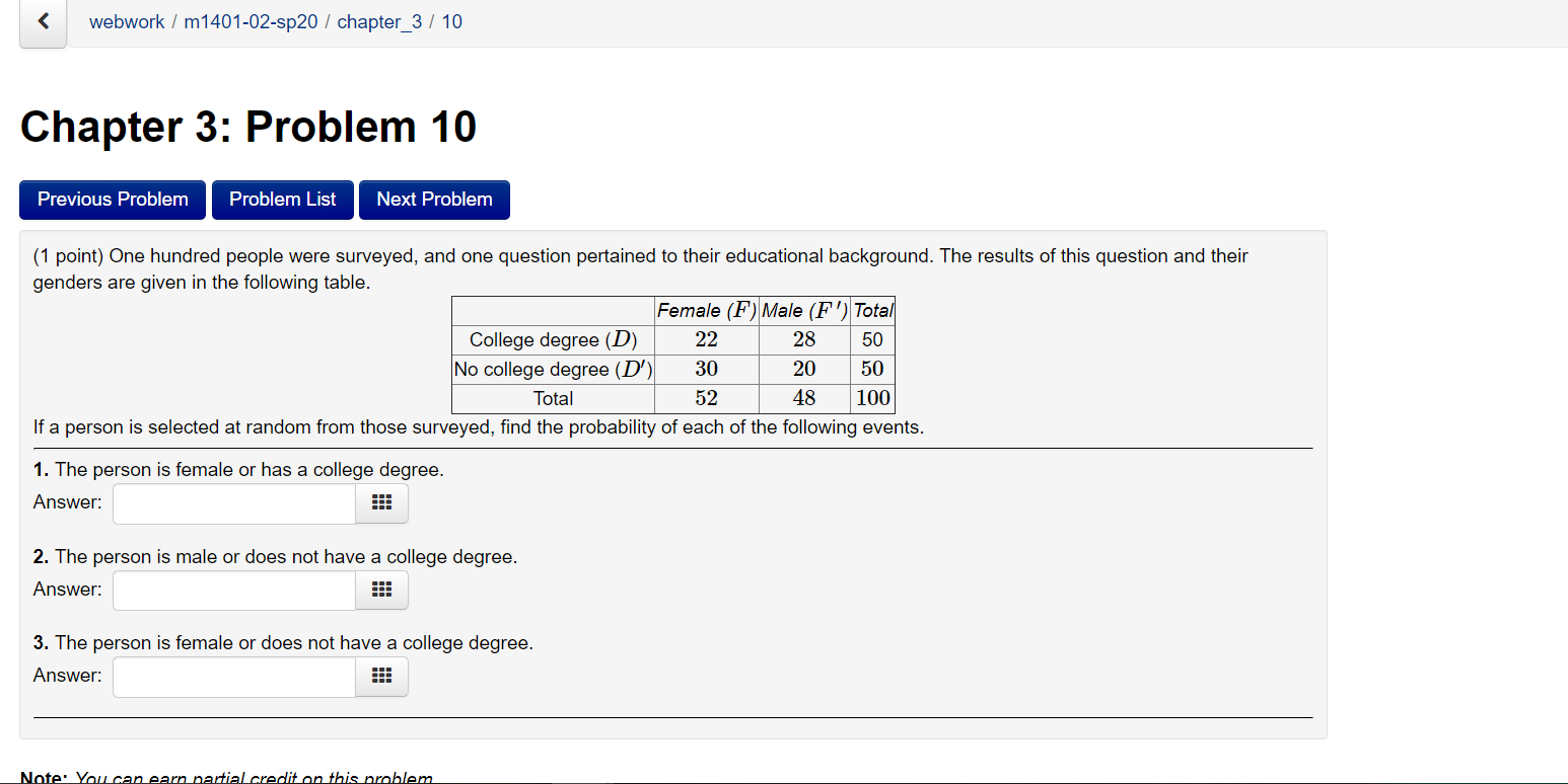 Solved One hundred people were surveyed, and one | Chegg.com