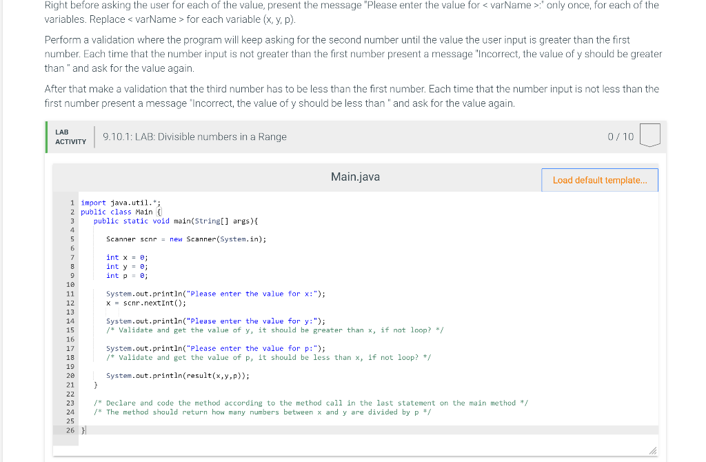 Solved 9 10 LAB Divisible Numbers In A Range Write A Java Chegg