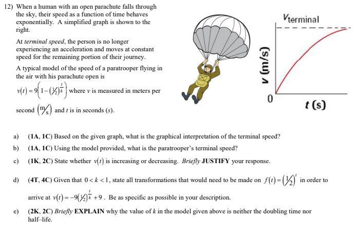 Solved Vterminal 12) When a human with an open parachute | Chegg.com