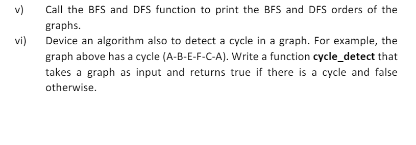 Solved v) vi) Call the BFS and DFS function to print the BFS | Chegg.com