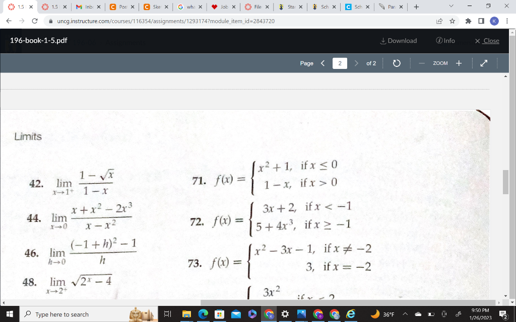 Solved Limits 42. limx→1+1−x1−x 71. f(x)={x2+1,1−x, if x≤0 | Chegg.com