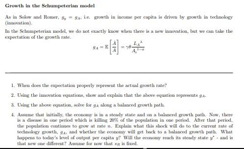 Solved Growth in the Schumpeterian model As in Solow and | Chegg.com