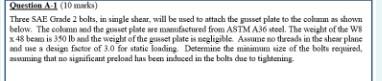 Solved Question A.1 (10 m) Three SAE Grade 2 bolts. in | Chegg.com