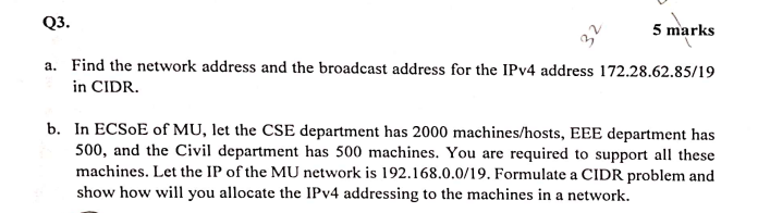 Solved a. Find the network address and the broadcast address | Chegg.com