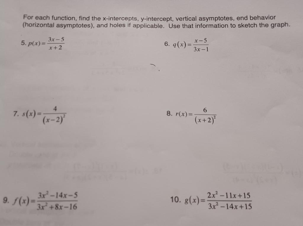 Solved For each function, find the x-intercepts, | Chegg.com
