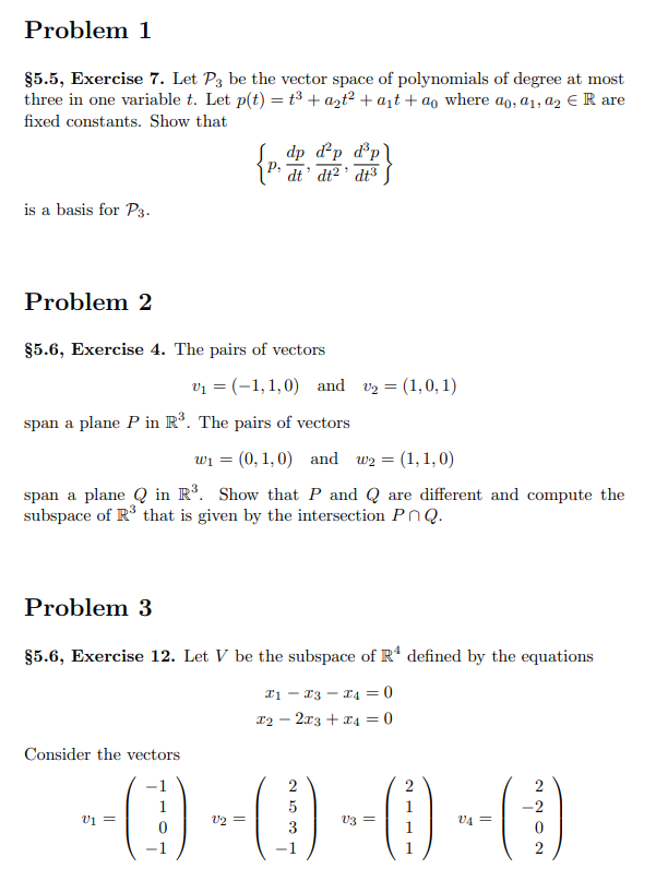 \$5.5, Exercise 7. Let P3 be the vector space of | Chegg.com