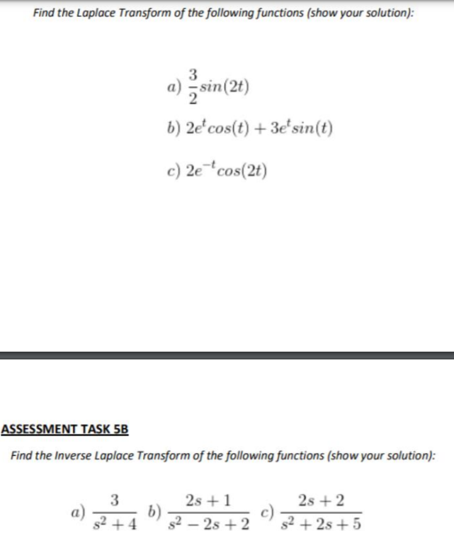 Solved Find the Laplace Transform of the following functions | Chegg.com