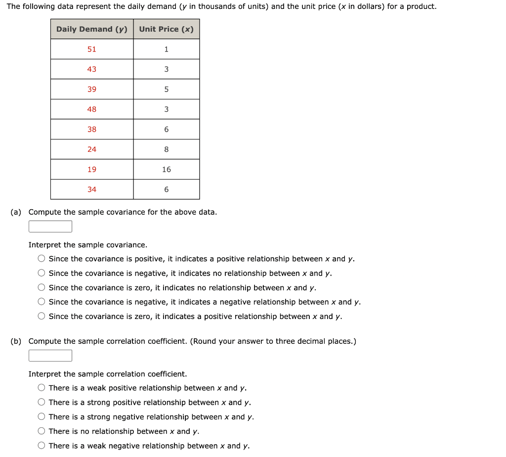 Solved A Compute The Sample Covariance For The Above Data