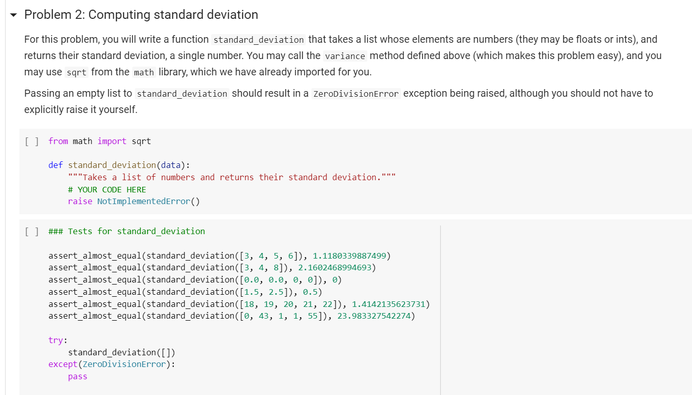 Problem 2: Computing standard deviation For this | Chegg.com