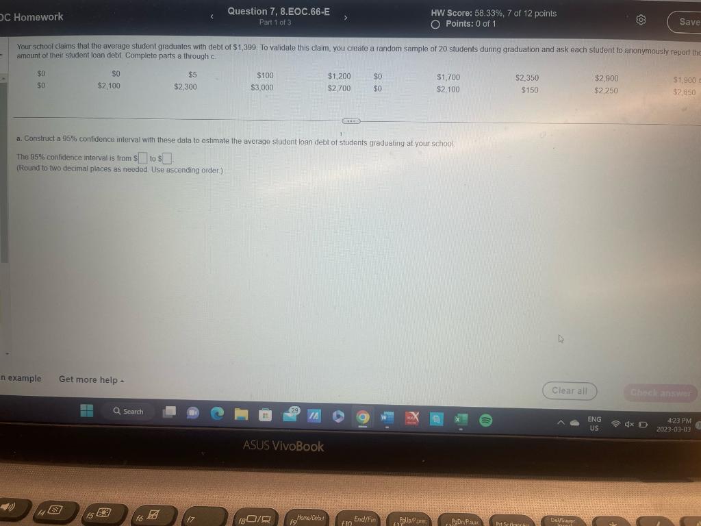 Solved amount of their student loan debt Complete parts a | Chegg.com