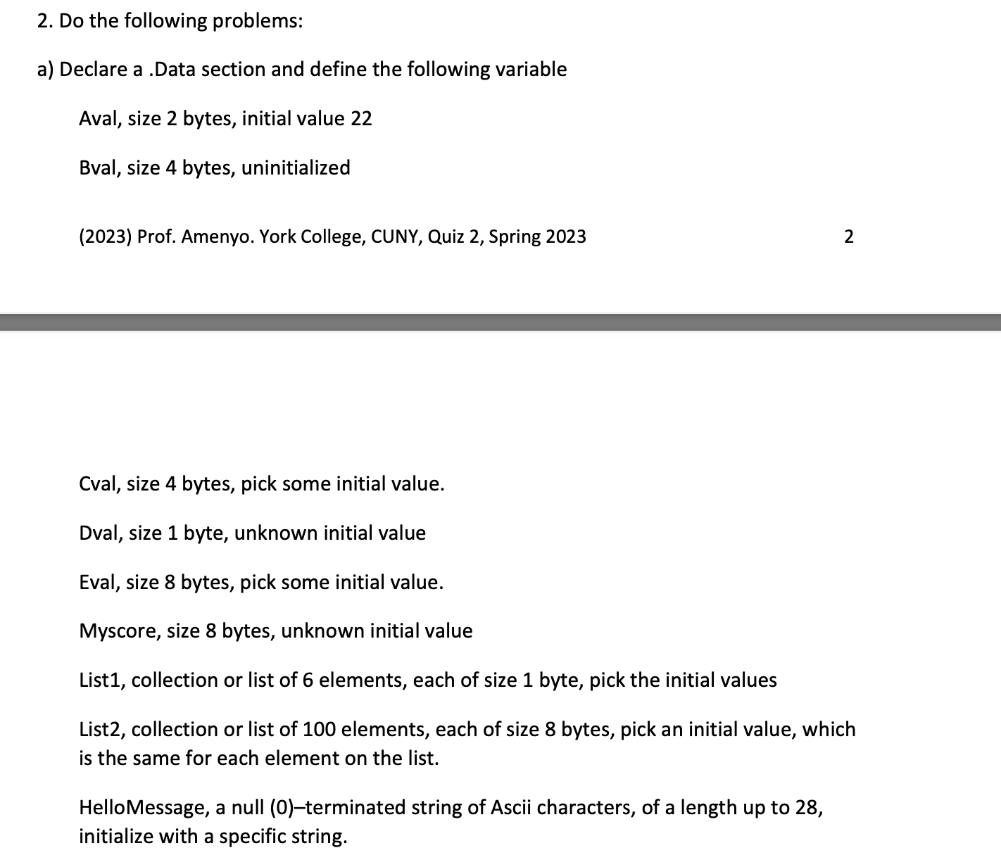 Solved 2. Do the following problems: a) Declare a .Data | Chegg.com