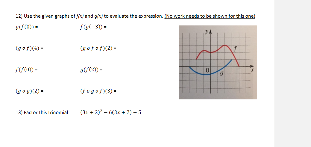 Solved 12) Use the given graphs of f(x) and g(x) to evaluate | Chegg.com