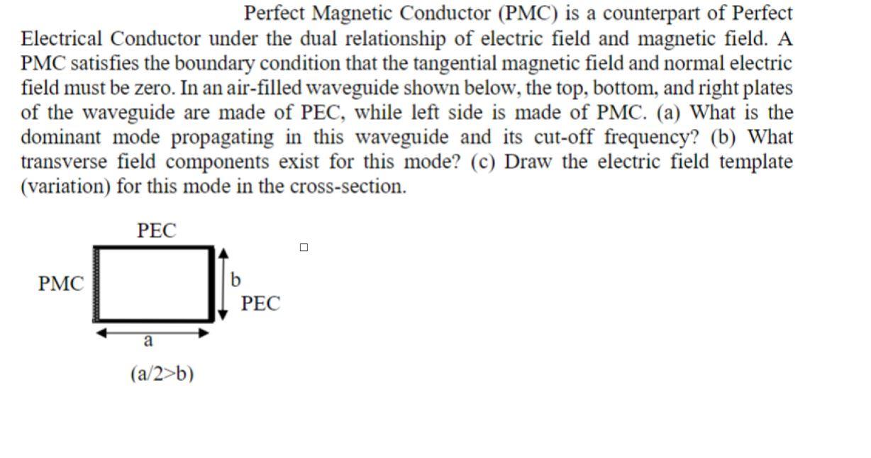 Perfect Magnetic Conductor (PMC) is a counterpart of | Chegg.com
