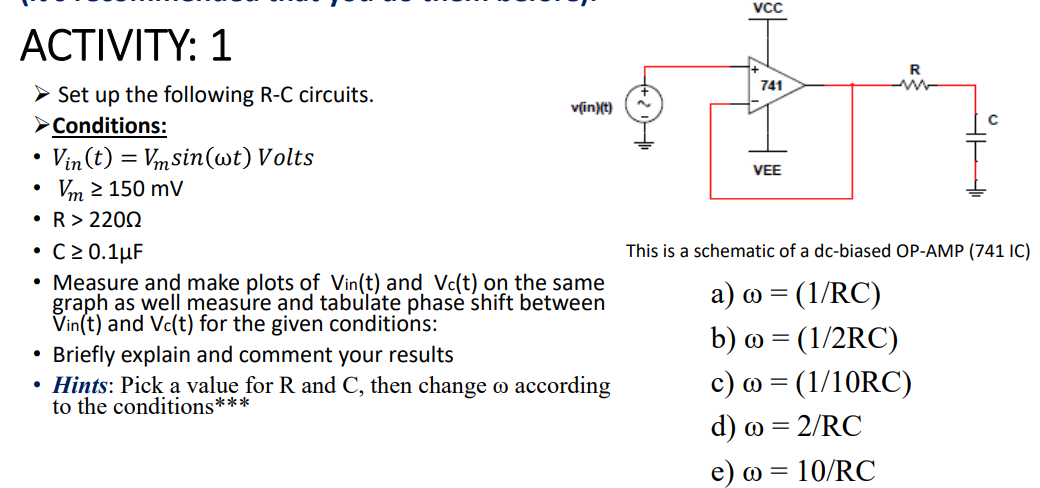 Solved ACTIVITY: 1 +21 VEE Set up the following R-C | Chegg.com