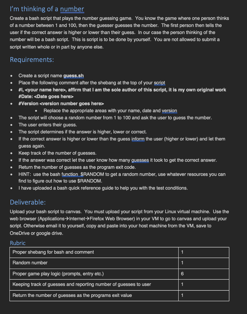 Solved I'm thinking of a number Create a bash script that | Chegg.com