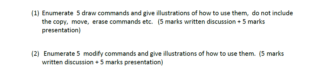 Solved (1) Enumerate 5 draw commands and give illustrations | Chegg.com