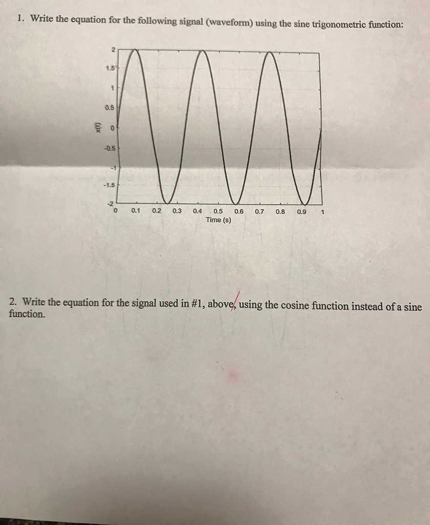 Solved 1. Write the equation for the following signal | Chegg.com