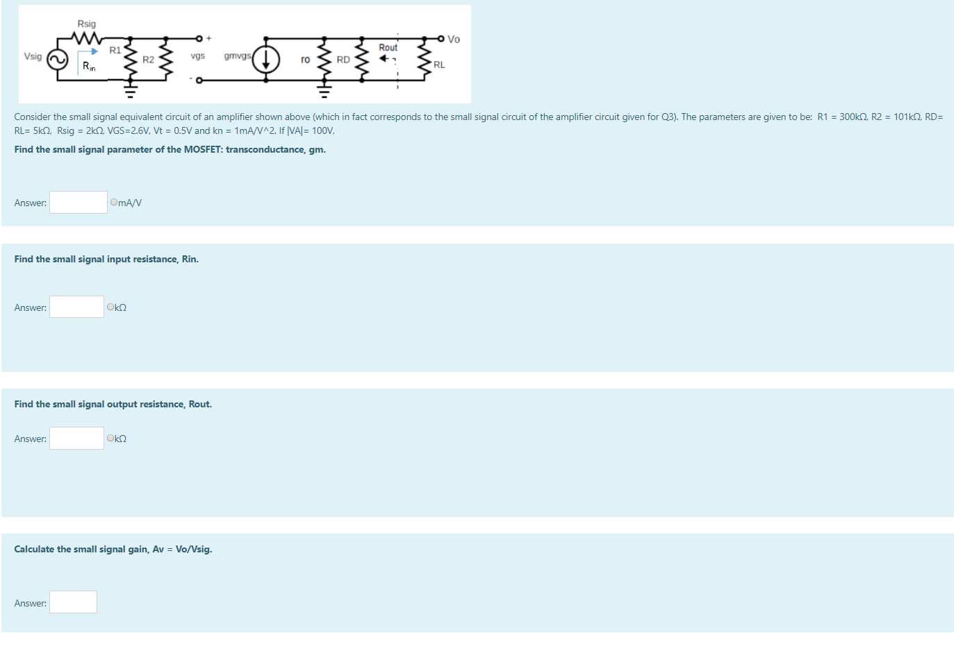 Solved Rsig Rout R2 vgs gmvgs Consider the small signal | Chegg.com