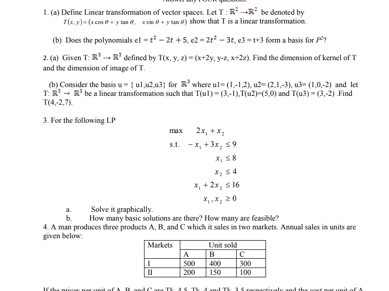 Solved 1. (a) Define Linear transformation of vector spaces. | Chegg.com