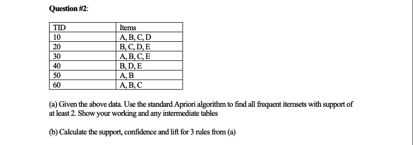 Solved Question \#2: (a) Given the above data. Use the | Chegg.com