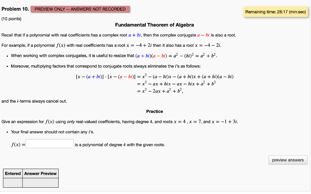 Solved Problem 10. PREVIEW ONLY -- ANSWERS NOT RECORDED | Chegg.com
