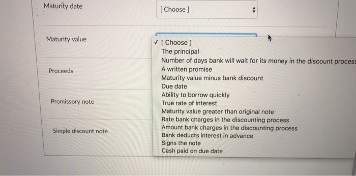 Solved Bank discount Choose ] The principal Number of days | Chegg.com