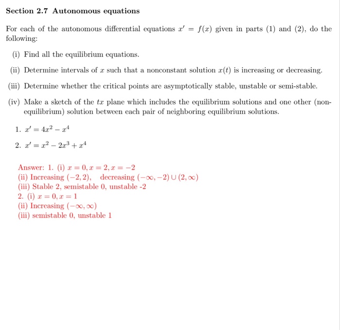 Solved Autonomous equations For each of the autonomous | Chegg.com