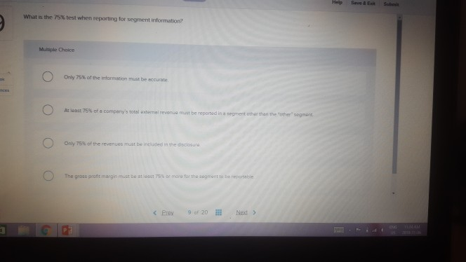 Solved Help Save & Exit Submi What is the 75 % test when | Chegg.com