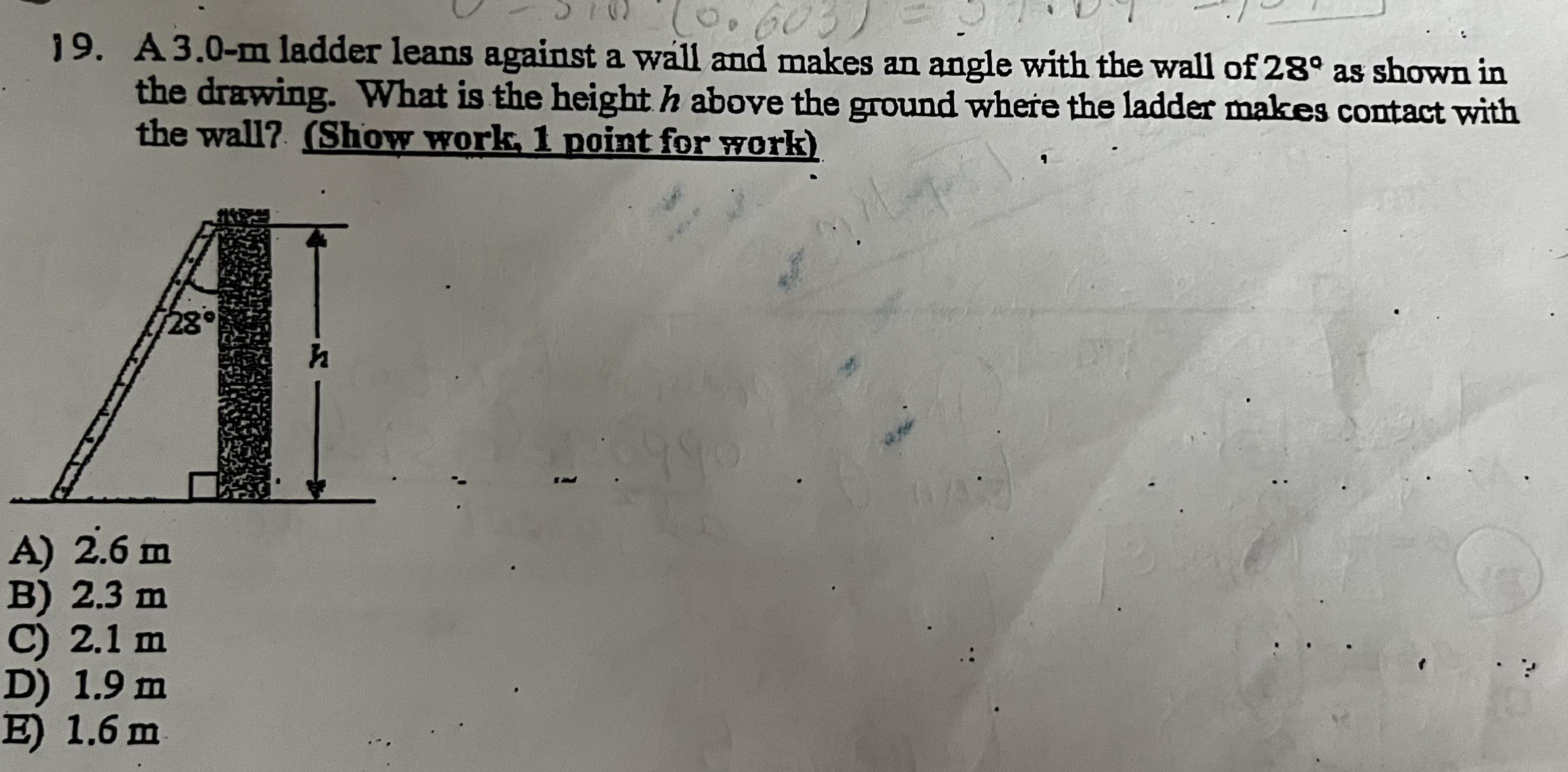 Solved 19. A 3.0-m ladder leans against a wall and makes an | Chegg.com