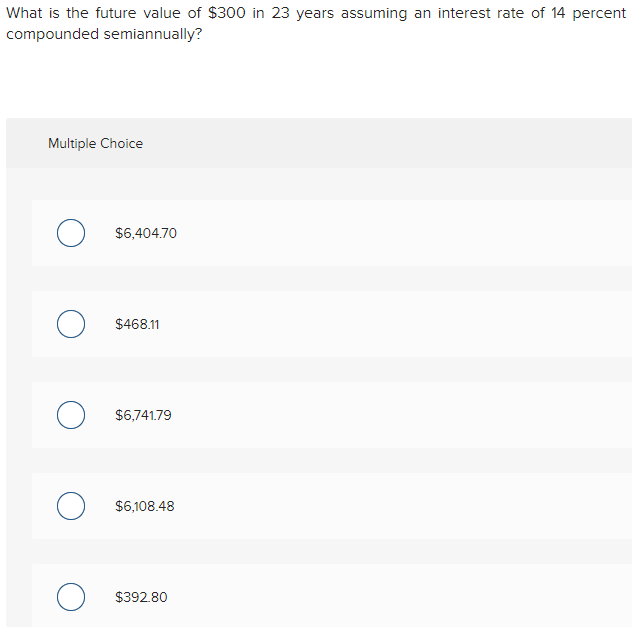 Solved What is the future value of $300 in 23 years assuming | Chegg.com