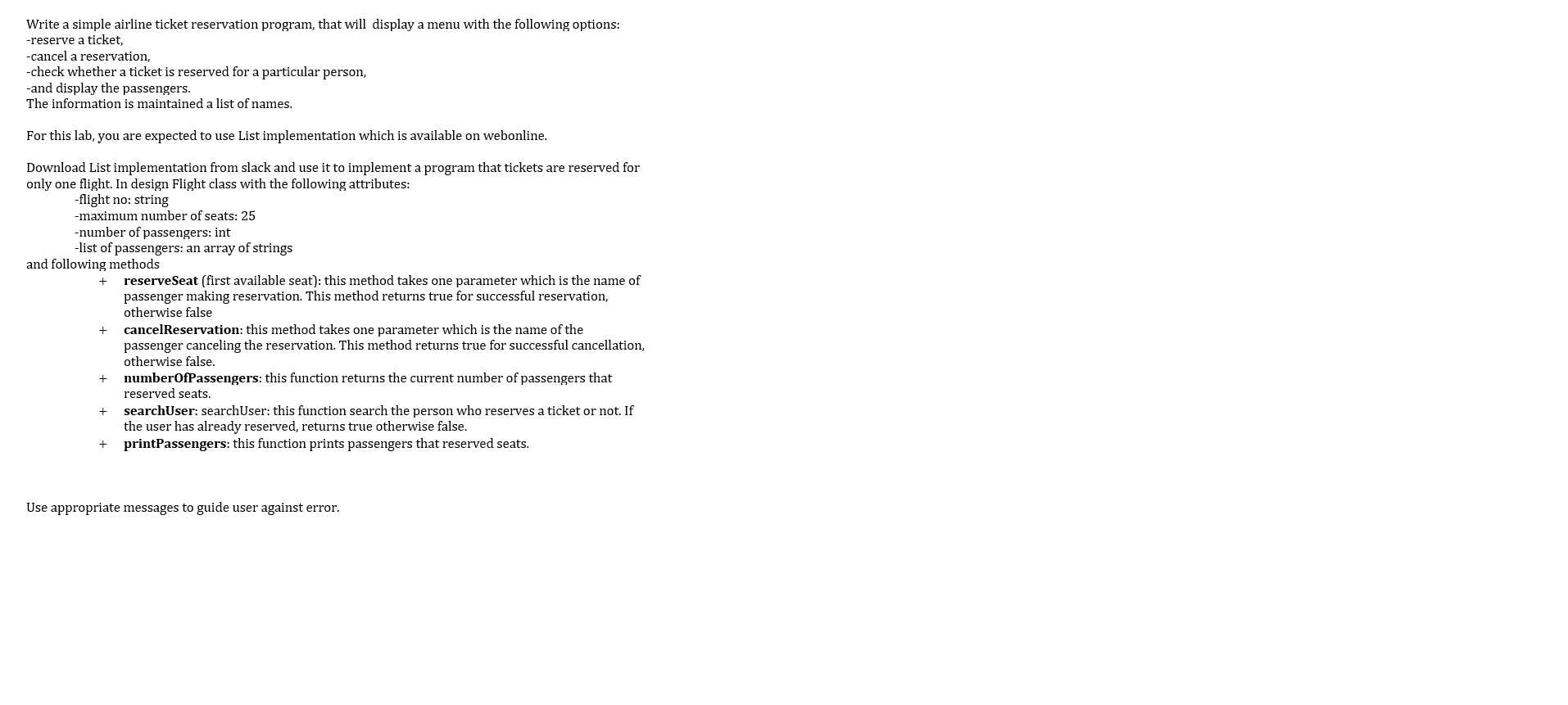 Solved Write a simple airline ticket reservation program, | Chegg.com