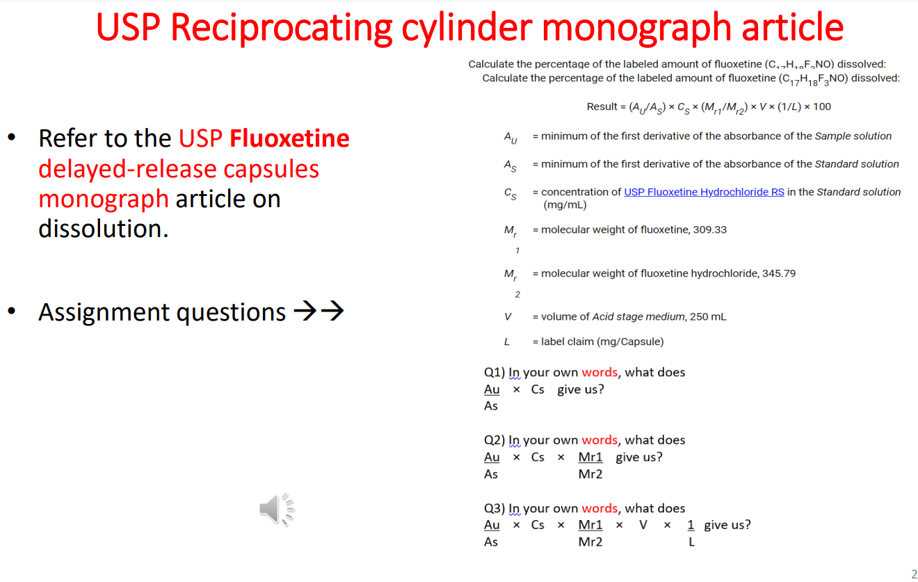 Solved USP Reciprocating cylinder monograph article | Chegg.com